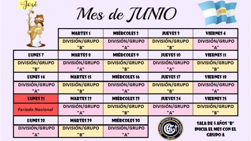 CRONOGRAMA MES DE JUNIO - NIVEL INICIAL Y PRIMARIO